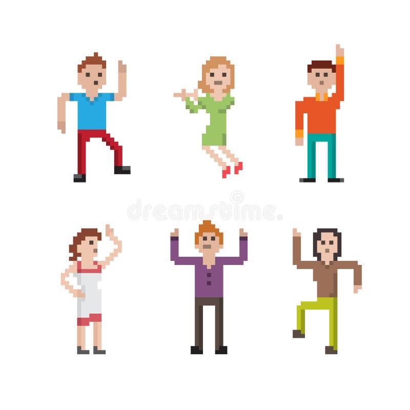 Dancing Pixel People Set stock vector. Illustration of retro - 52642072