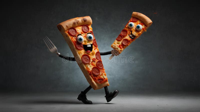 A Dancing Pizza Slice Twirling with a Fork and Knife, Ready for a ...