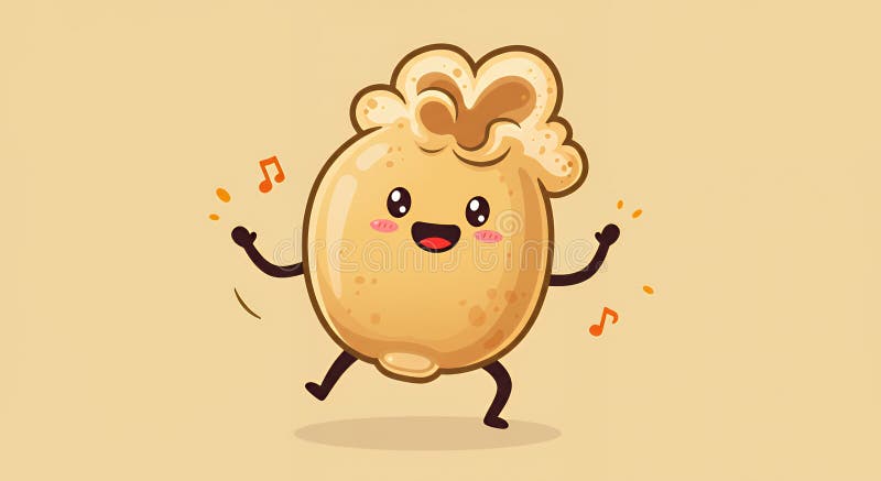 Dancing Popcorn Character with Musical Notes on a Beige Background ...