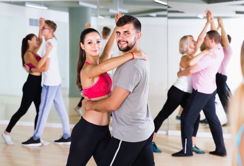 Dancing Couples Learning Salsa at Dance Class Stock Image - Image of ...