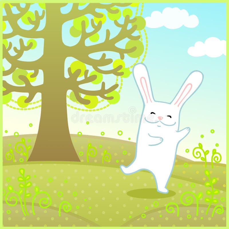 Dancing rabbit on a meadow stock illustration. Illustration of ...