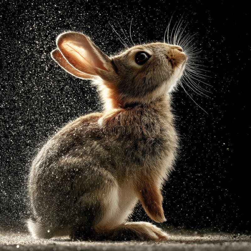 A Dancing Rabbit in Motion, Standing on Hind Legs with Extended Front ...