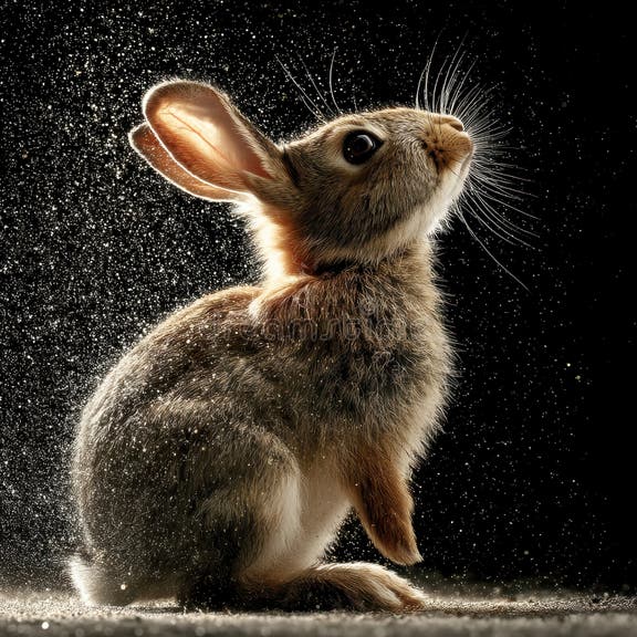 A Dancing Rabbit in Motion, Standing on Hind Legs with Extended Front ...