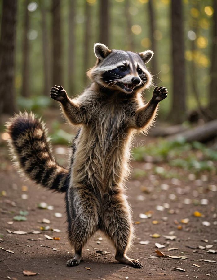 The Dancing Racoon in the Forest Stock Illustration - Illustration of ...