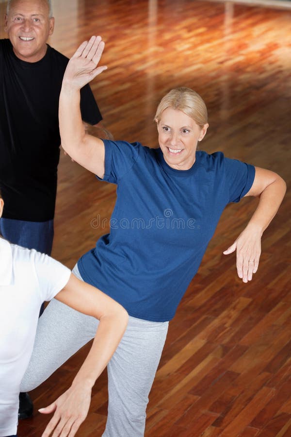 Seniors Dancing and Exercising in Gym Stock Image - Image of back ...