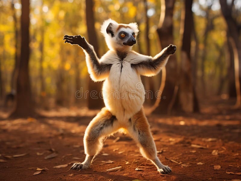 Ai Generated Illustration Wildlife Concept of Dancing Sifaka (Lemur ...
