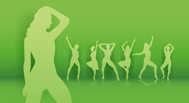 Dancing Silhouettes Green Background Paper Cut Style. Group of Dancing ...