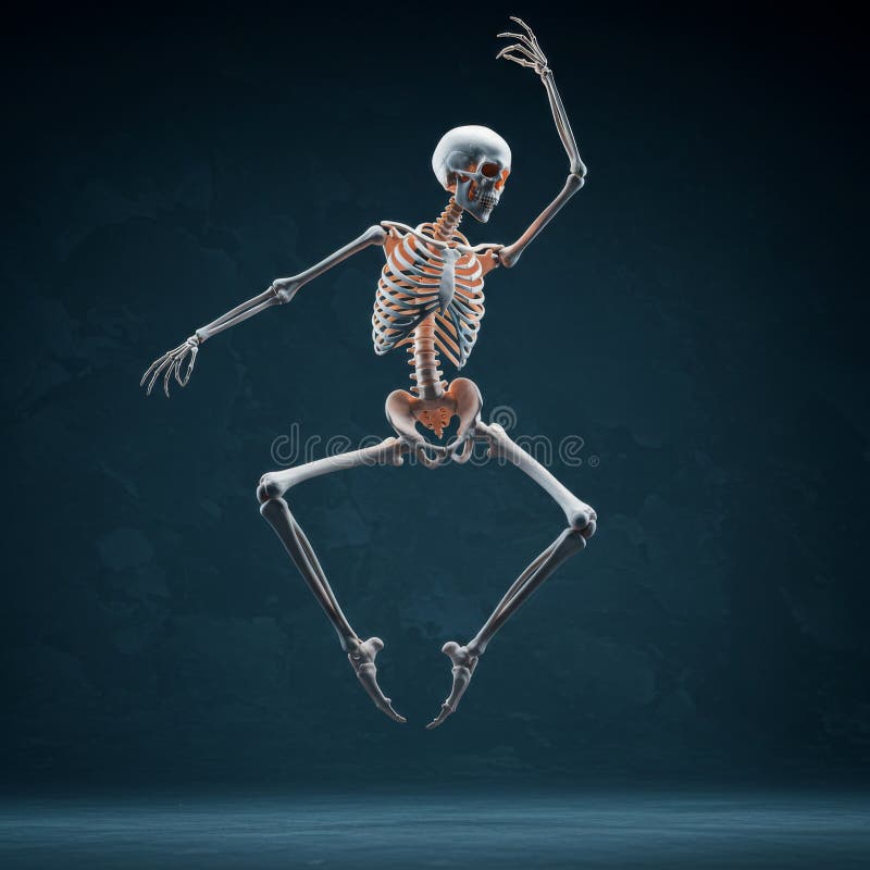 Dancing Skeleton in Dark Blue Setting Stock Illustration - Illustration ...