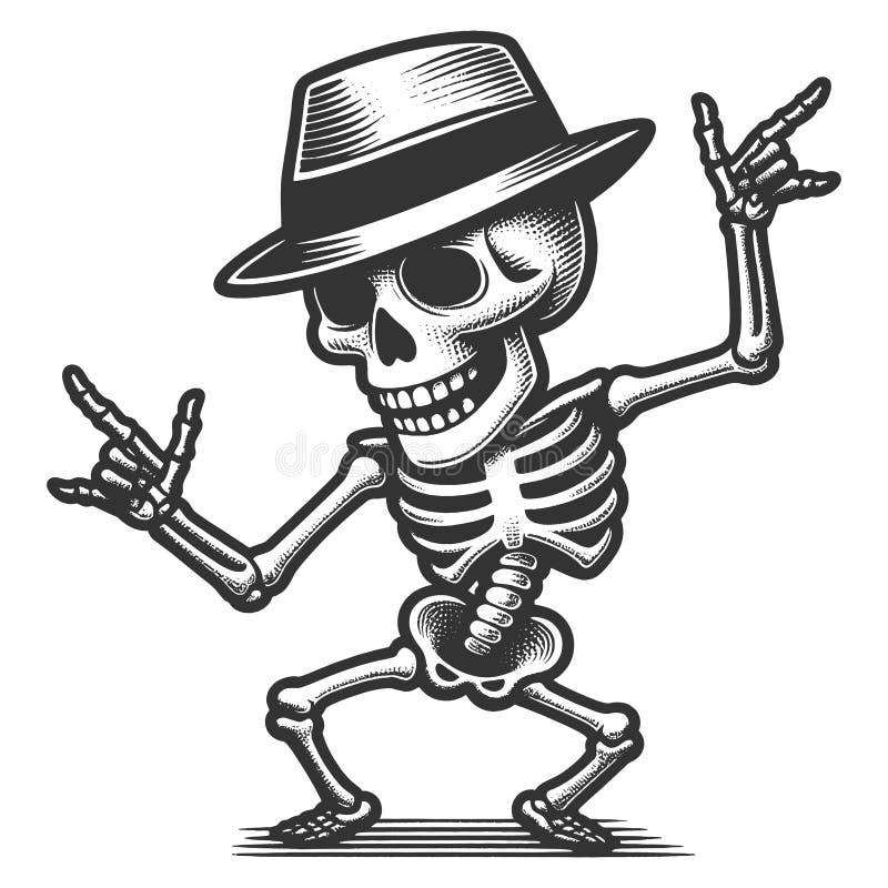 Dancing Skeleton in Fedora Hat Vector Illustration Stock Vector ...