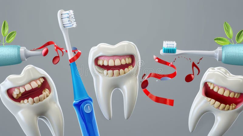 Dancing Teeth with Brushing Accessories Stock Illustration ...