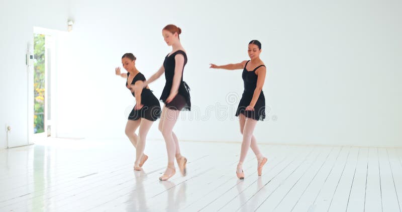 Dancing, Training and Group of Ballerina in Studio Doing Performance ...