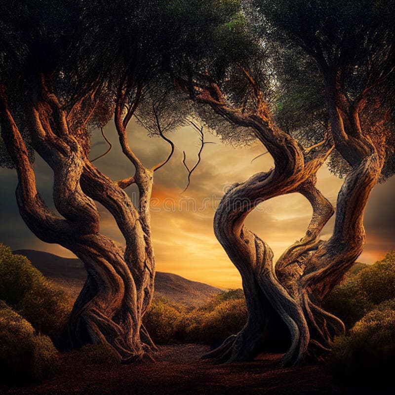 Dancing Trees in the Evening Stock Illustration - Illustration of ...