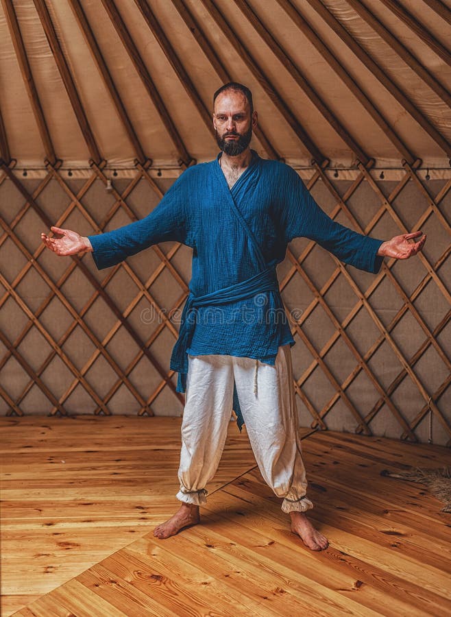 Dancing Warrior, Ceremonial Dance in a Yurt. Stock Photo - Image of ...