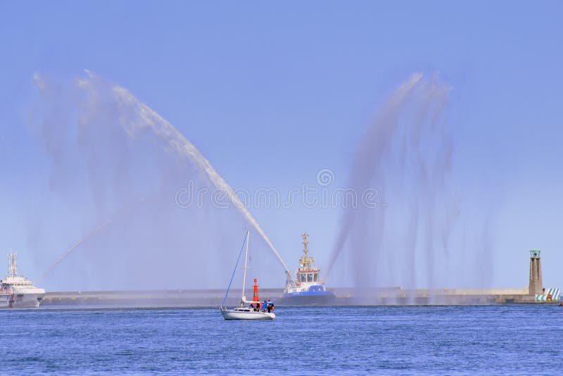 Dancing with Water, Fire Boat Spraying Water Editorial Photography ...