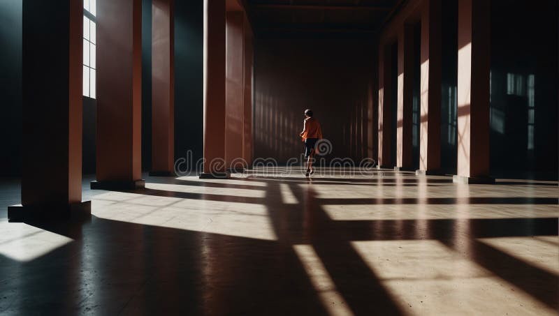 Dancing Woman Amid Columns: Play of Light and Shadow in Elegant Dance ...