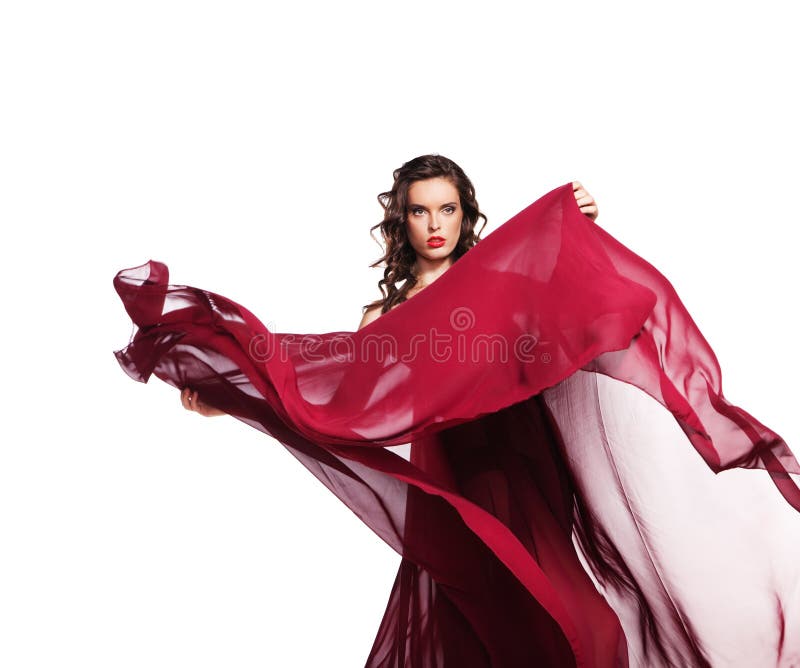 Dancing Woman in Red Dress Flying on Wind Stock Image - Image of ...