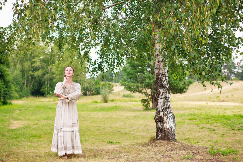 Dancing Woman in the Russian National Dress. Stock Image - Image of ...