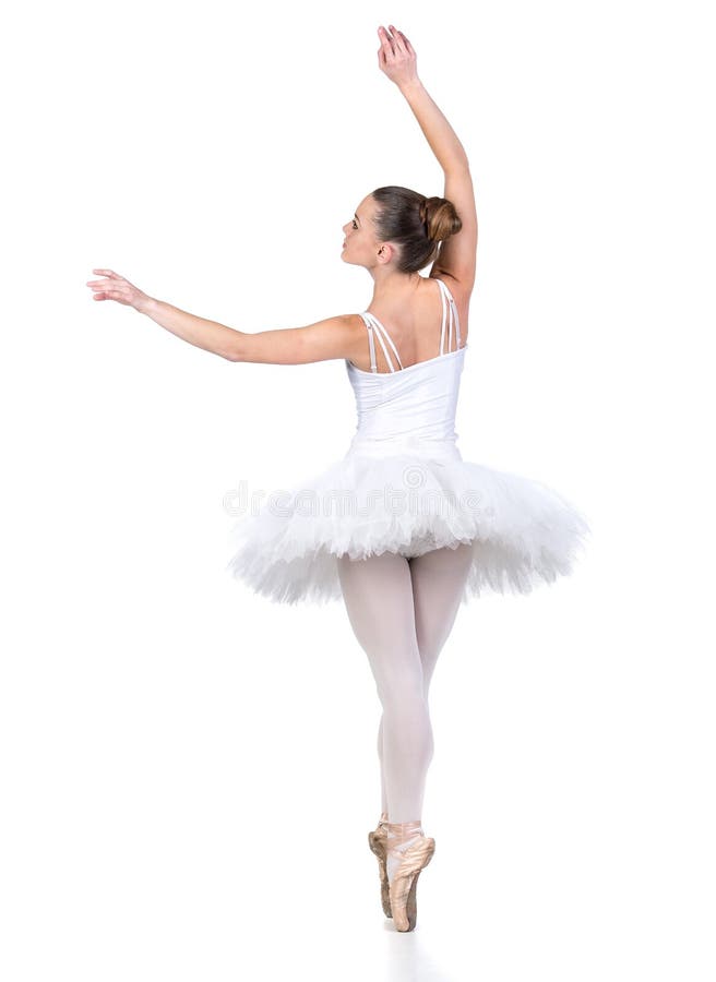 Toe Dancing. Ballerina Leg in White Ballet Shoe. Lacing Ballet Slipper ...