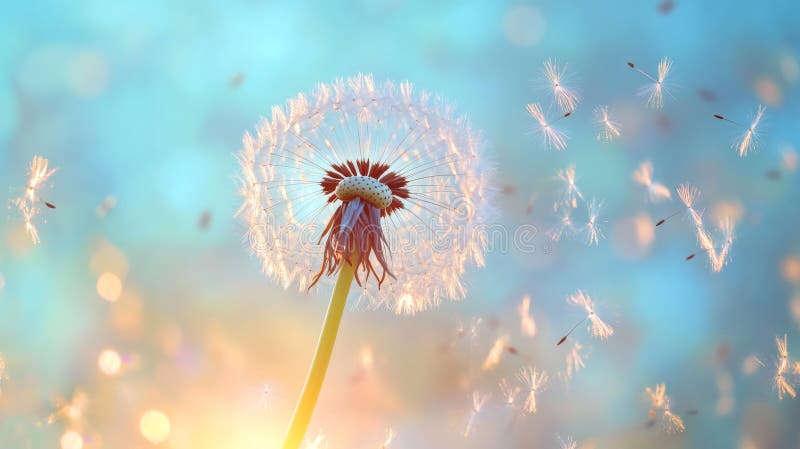 Dandelion Blowing in the Wind on a Sunny Day Stock Photo - Image of ...