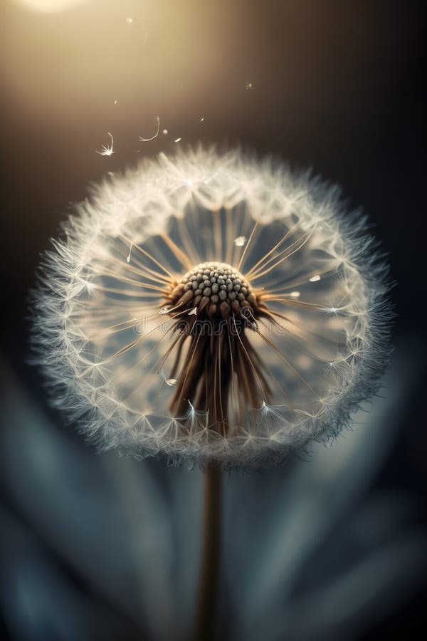 Dandelion Clock Close Up Image by the Sunbeam of Sunset. Vertical ...