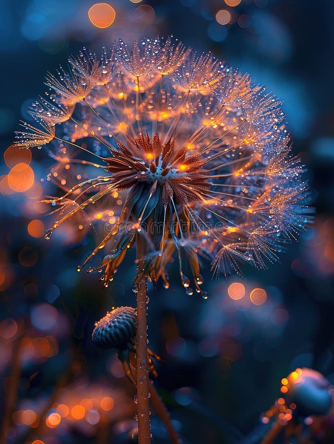 Dandelion with Dew Drops and a Mystical Light Effect., Generated AI Stock Illustration ...