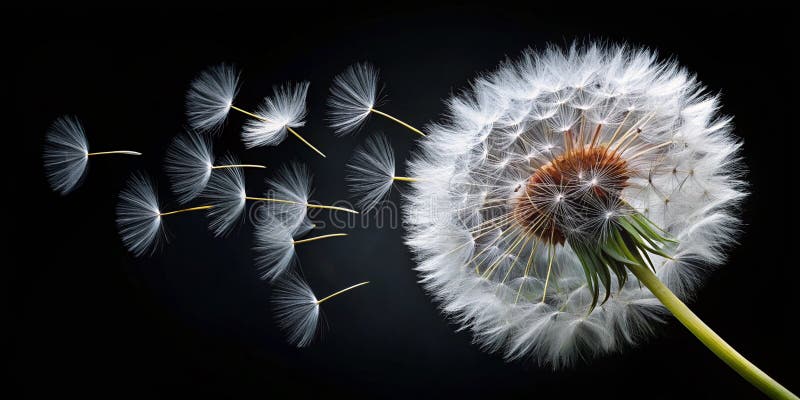 Dandelion Falling with Black Background Stock Illustration ...