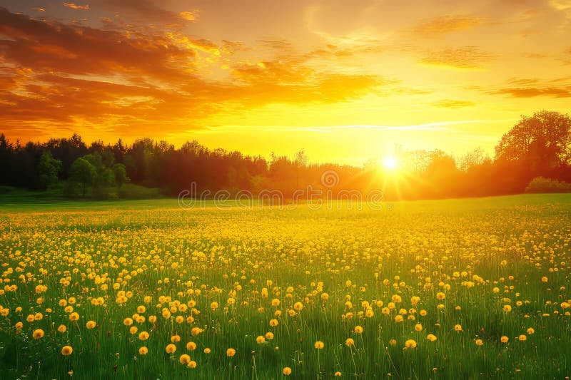Dandelion in Field at Sunset. Stock Photo - Image of outdoor, green ...