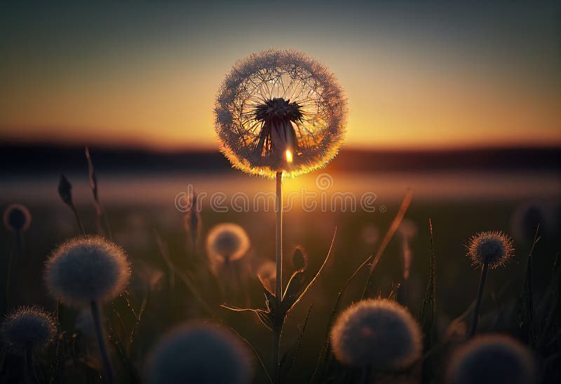Dandelion in Field at Sunset.illustration. AI Generative Stock ...