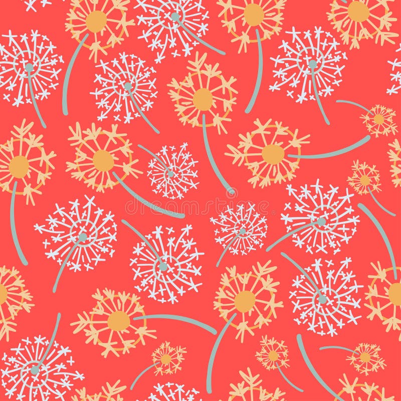 Dandelion Groovy Style Flowers Flat Design Seamless Pattern Stock Vector - Illustration of ...