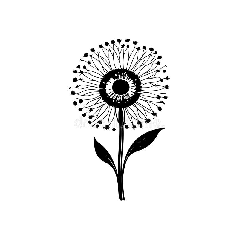 Dandelion Icon Hand Draw Black Colour Flower Logo Symbol Perfect Stock ...