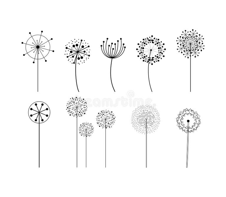 Dandelion Icon Set Design Elements Vector Abstract Flowers Bundle ...