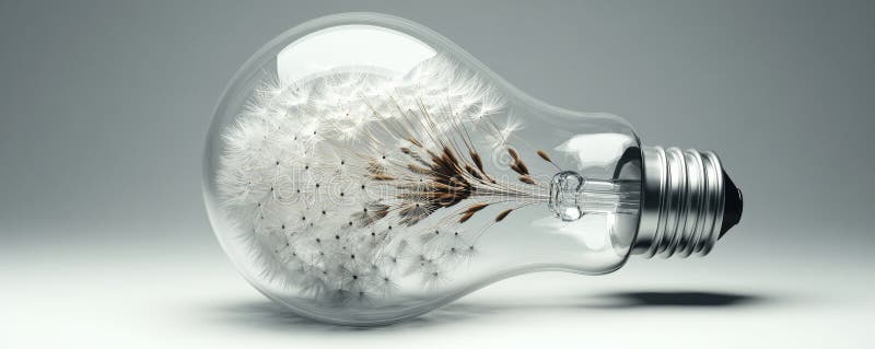 Dandelion Inside a Light Bulb on Gray Background, Creative Concept ...