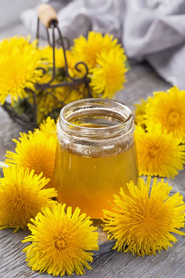 Dandelion jam in a jar stock photo. Image of table, rope - 91990740