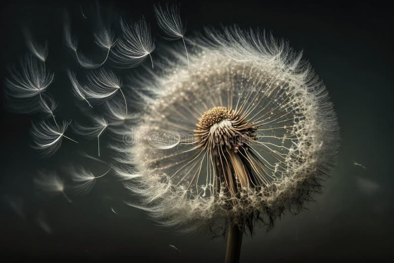 Dandelion Seed Head in the Wind, Flying Seeds Stock Photo - Image of ...