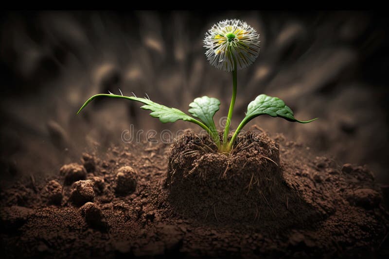Dandelion Seedling Sprouting from Soil Stock Photo - Image of ...