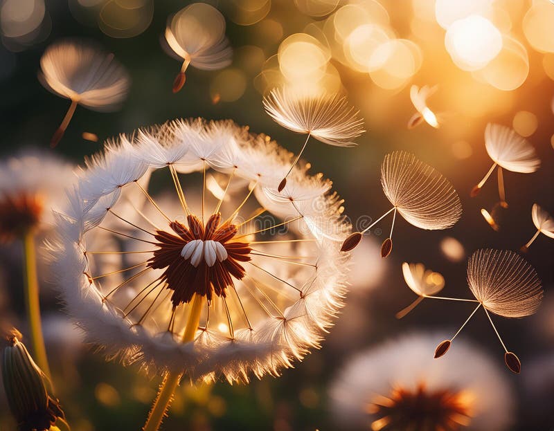 Dandelion Seeds Being Blown in the Wind Stock Illustration ...