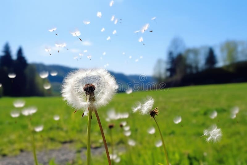 Dandelion Seeds Being Blown in the Wind Stock Image - Image of ...
