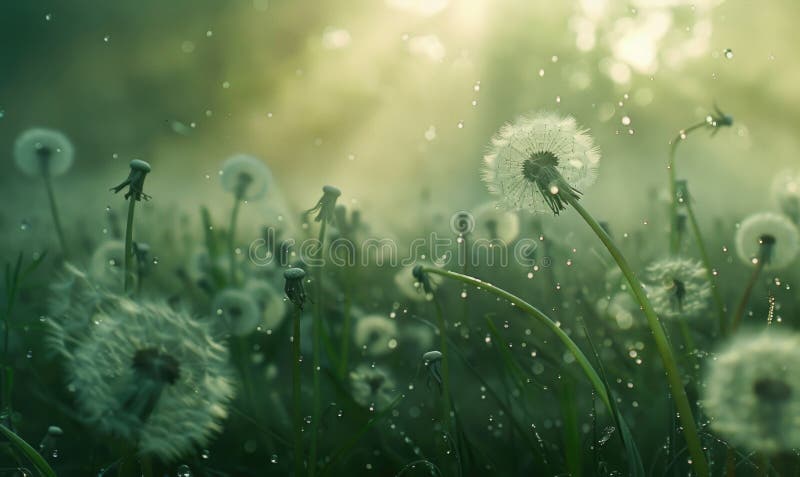 Dandelion Seeds Floating on the Wind Stock Image - Image of sunset ...