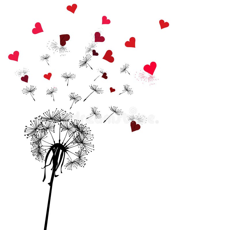 Dandelion with Seeds that Fly and Turn into Hearts Stock Vector ...