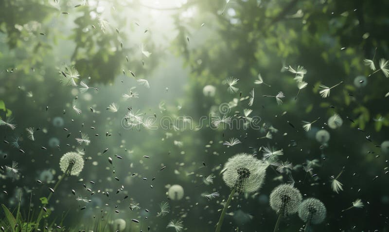 Dandelion Seeds Gliding through the Air Stock Image - Image of beauty ...
