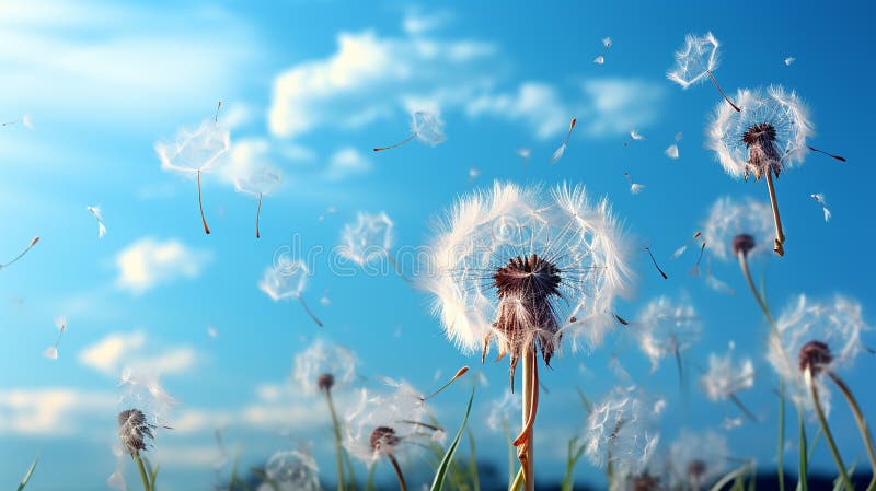Dandelion Seeds in Wind Flying into Sky Stock Illustration ...
