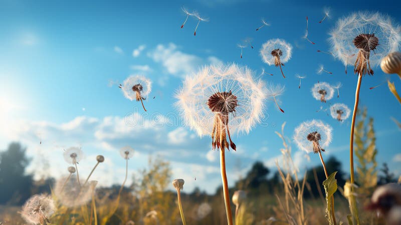 Dandelion Seeds in Wind Flying into Sky Stock Illustration ...