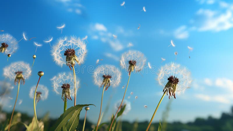 Dandelion Seeds in Wind Flying into Sky Stock Illustration ...
