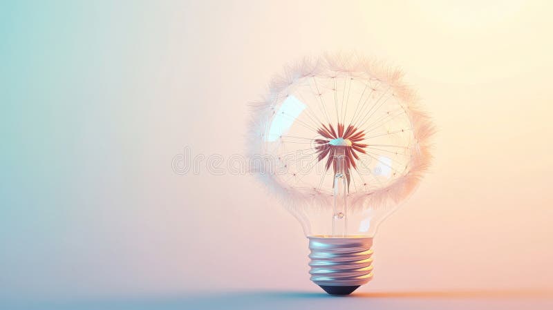 Dandelion-shaped Light Bulb in Soft Pastel Lighting, Innovation and ...