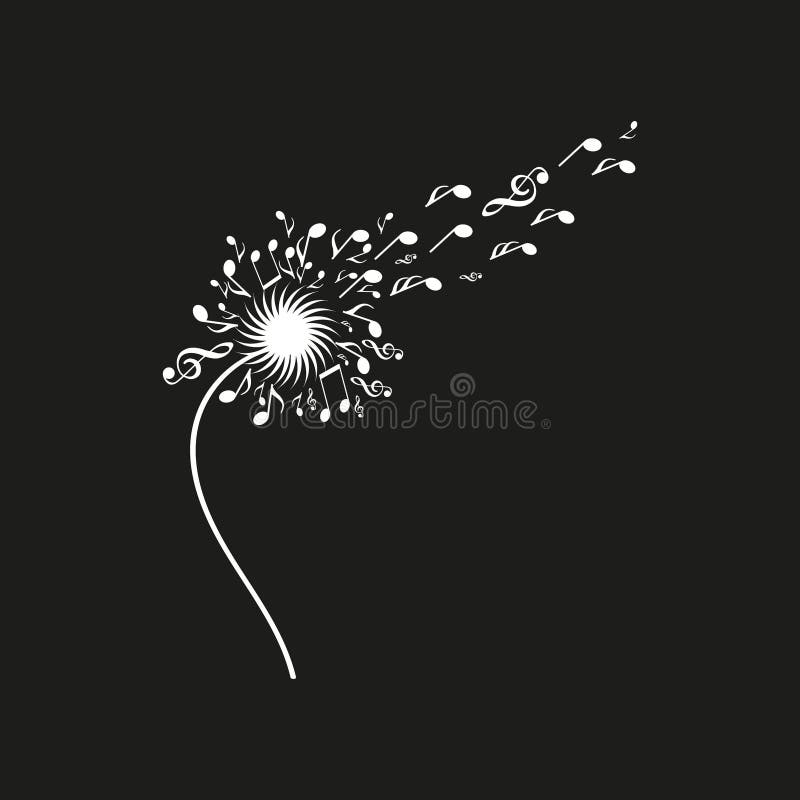 Dandelion Silhouette Made from Musical Notes, with Some Notes Flying ...