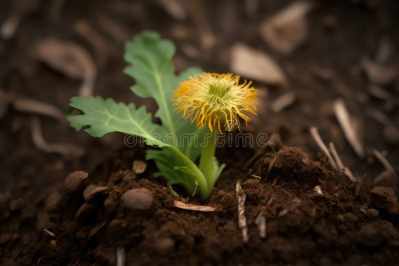 Dandelion Sprout Growing from Compost Pile Stock Photo - Image of ...
