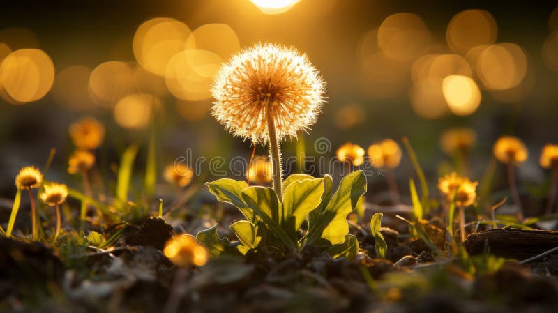 A Dandelion is Standing in the Middle of a Field Stock Photo - Image of ...