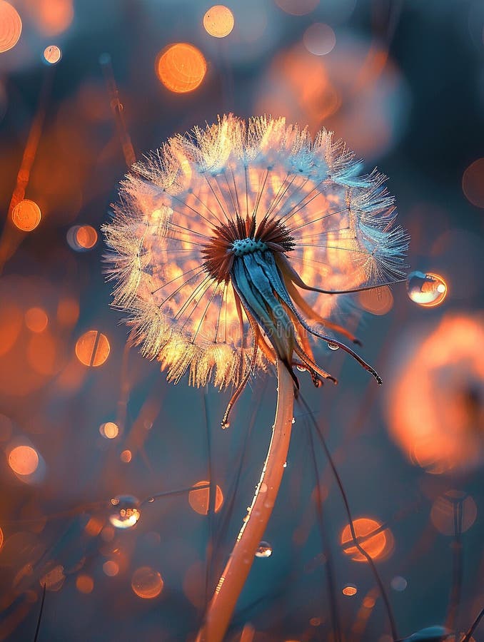 Dandelion at Sunset with One Seed Flying Away., Generated AI Stock ...