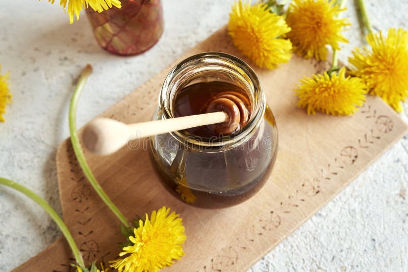 Dandelion Syrup with Fresh Flowers Stock Image - Image of canned, food ...