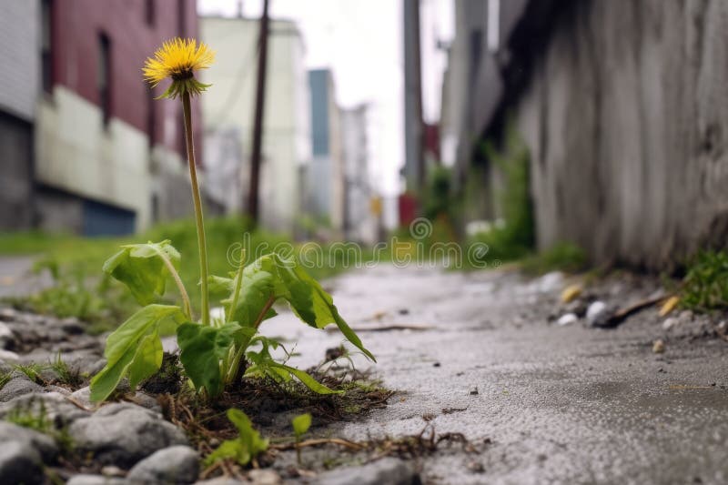 Dandelion Thriving in Harsh Urban Environment Stock Image - Image of ...